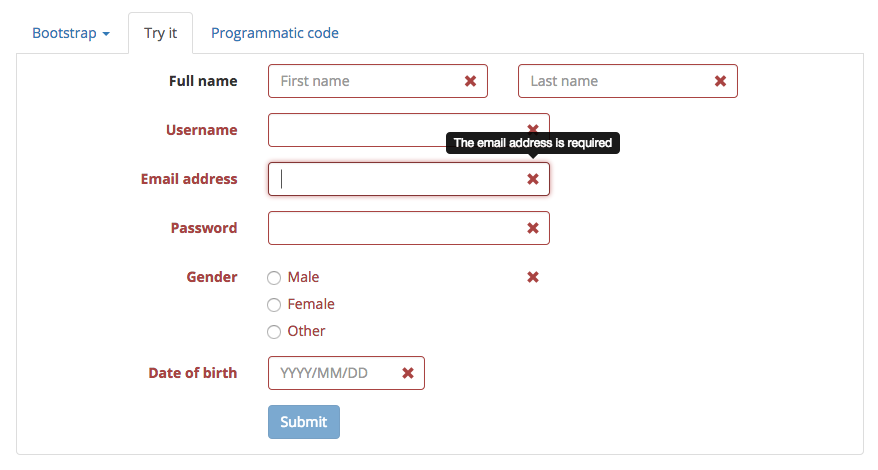 Using Tooltip To Show Message Formvalidation